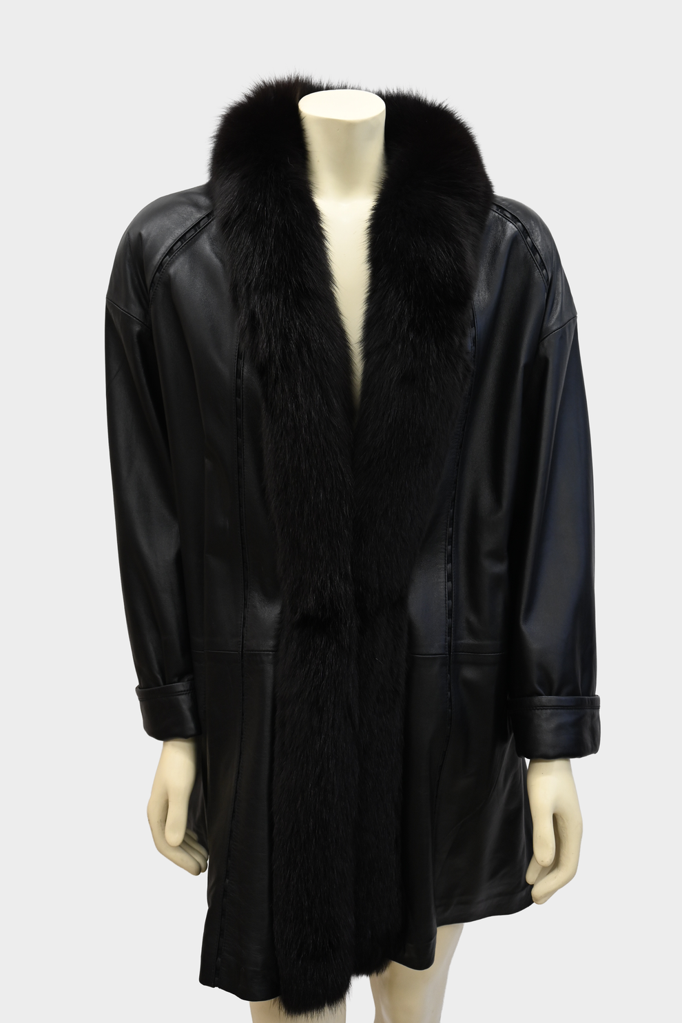 York Furrier Black Leather Coat with Fox Fur Trim – Elite Repeat Shop